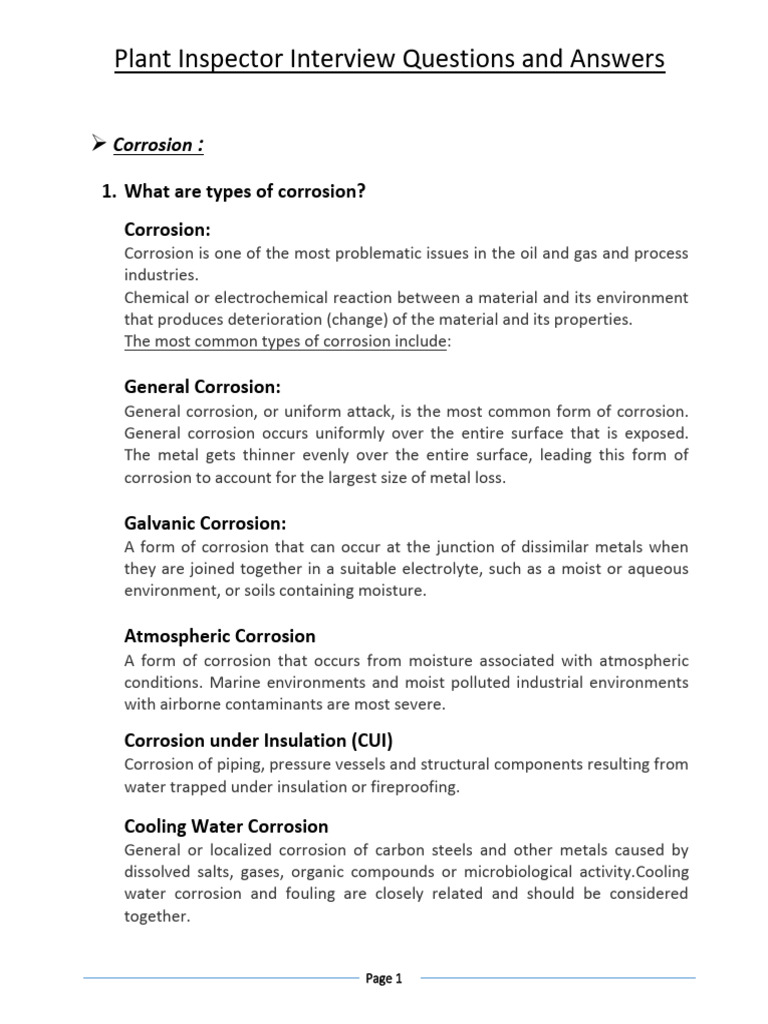Plant Inspector Interviews Questions Answering | PDF