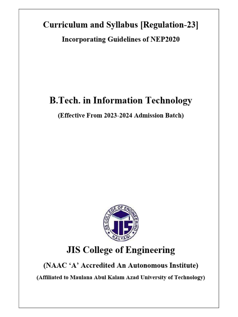 B.Tech. in Information Technology: Curriculum and Syllabus (Regulation ...