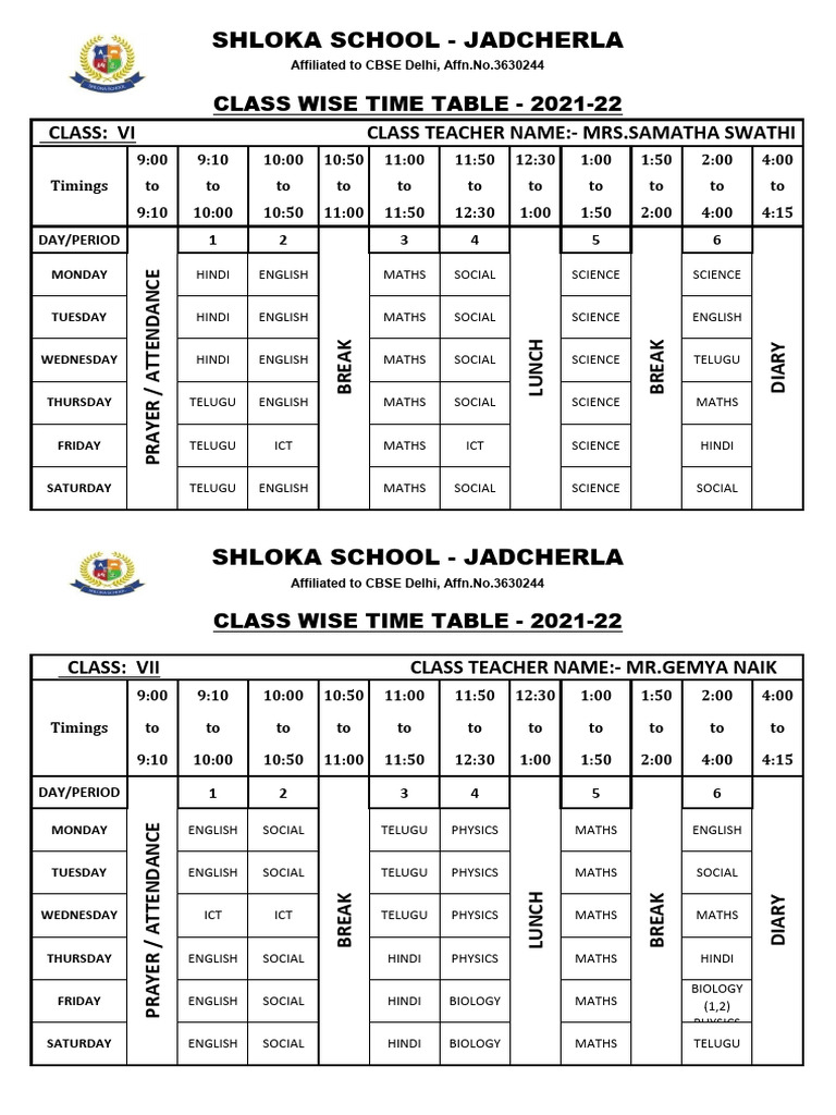 Time Table 2021-22-111 | PDF