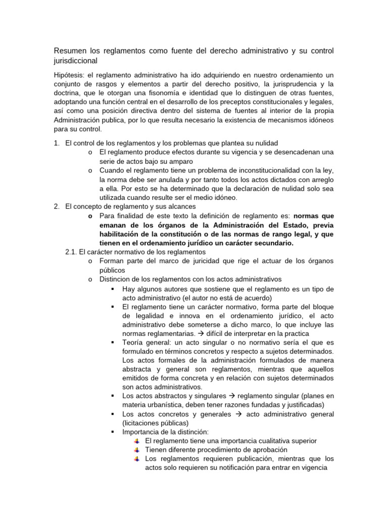 Resumen los reglamentos como fuente del derecho administrativo y su control jurisdiccional | PDF