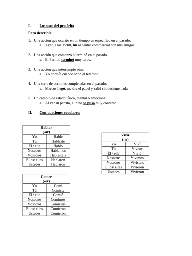 Repaso Verbos Pretérito | PDF