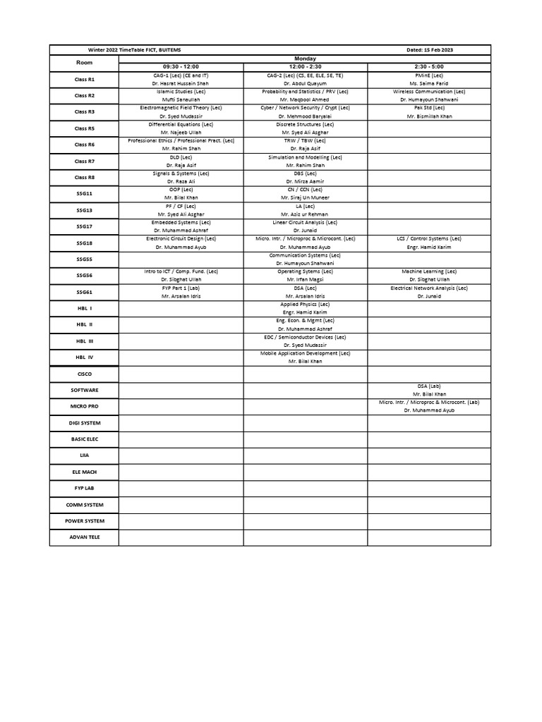 Updated FICT Timetable-1 | PDF