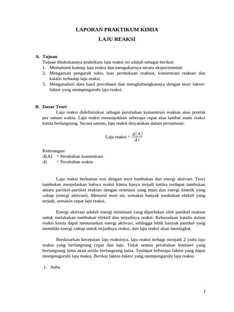 Laporan Praktikum Kimia Laju Reaksi Pdf
