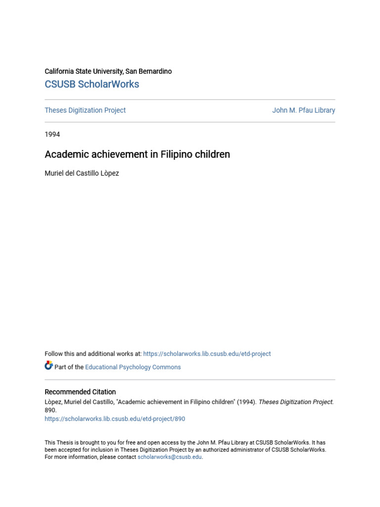 Academic Achievement in Filipino Children | PDF