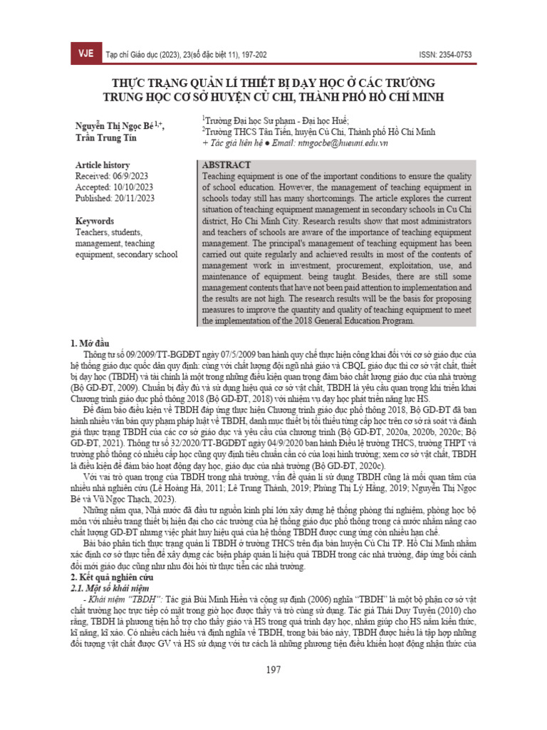 TH CTR NG Qu N Lí Thi TB D YH C Các TR NG Trung H CC S HUY NC Chi, Thành PH H Chí Minh | PDF