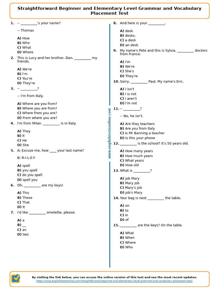 693 Straightforward Beginner and Elementary Level Grammar and ...