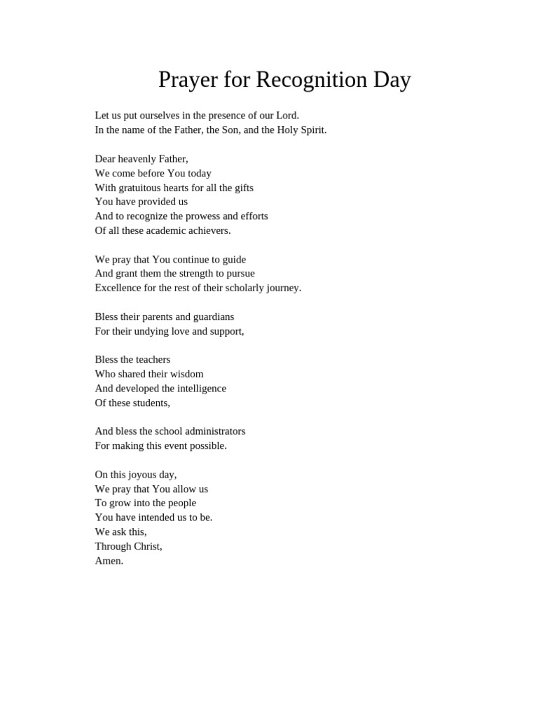 Prayer For Recognition Day | PDF