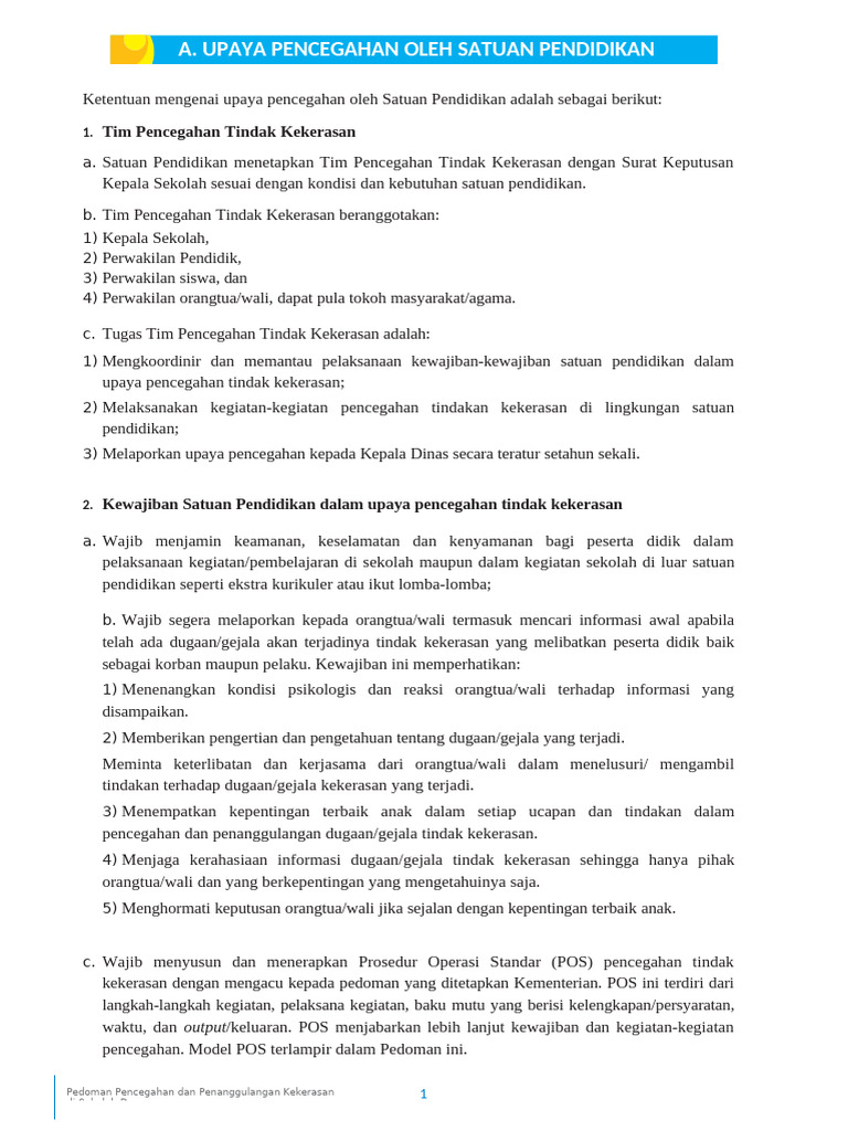 Pedoman Pencegahan Dan Penanggulangan Tindak Kekerasan | PDF