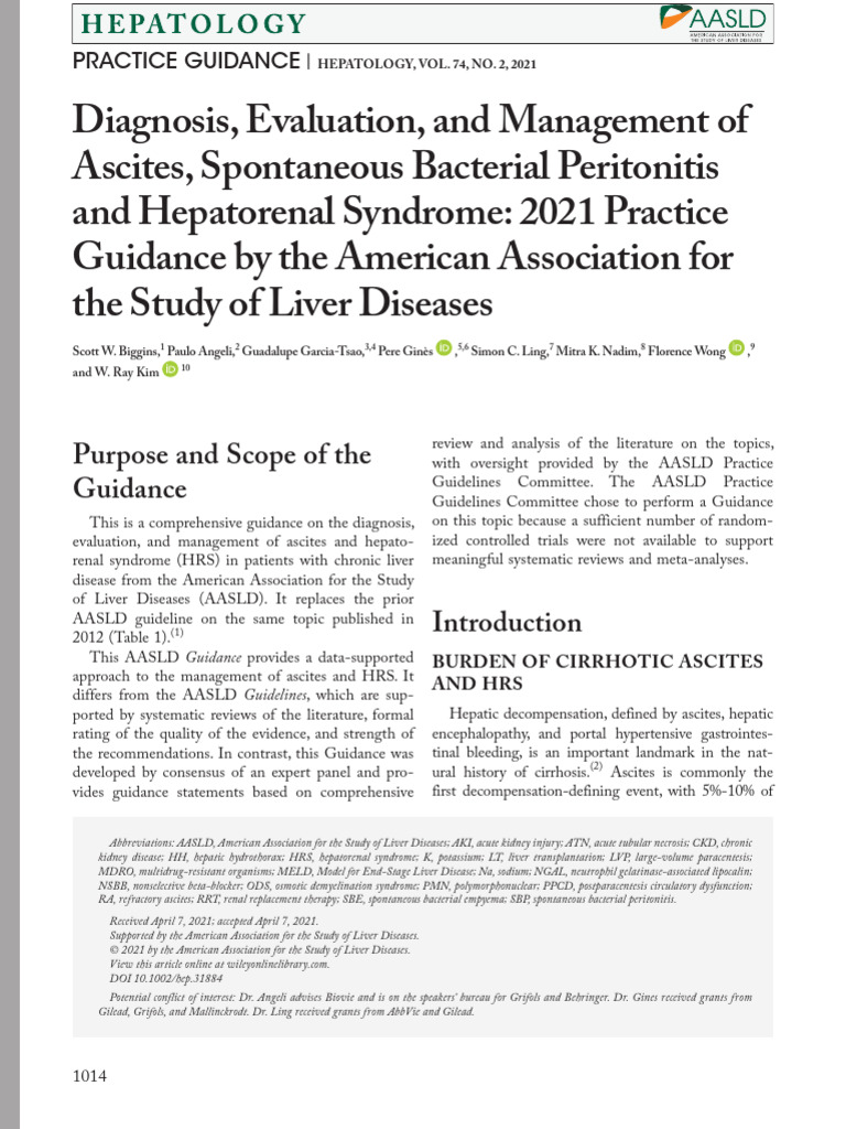 Diagnosis, - Evaluation, - and - Management - of - Ascites, 2021 | PDF