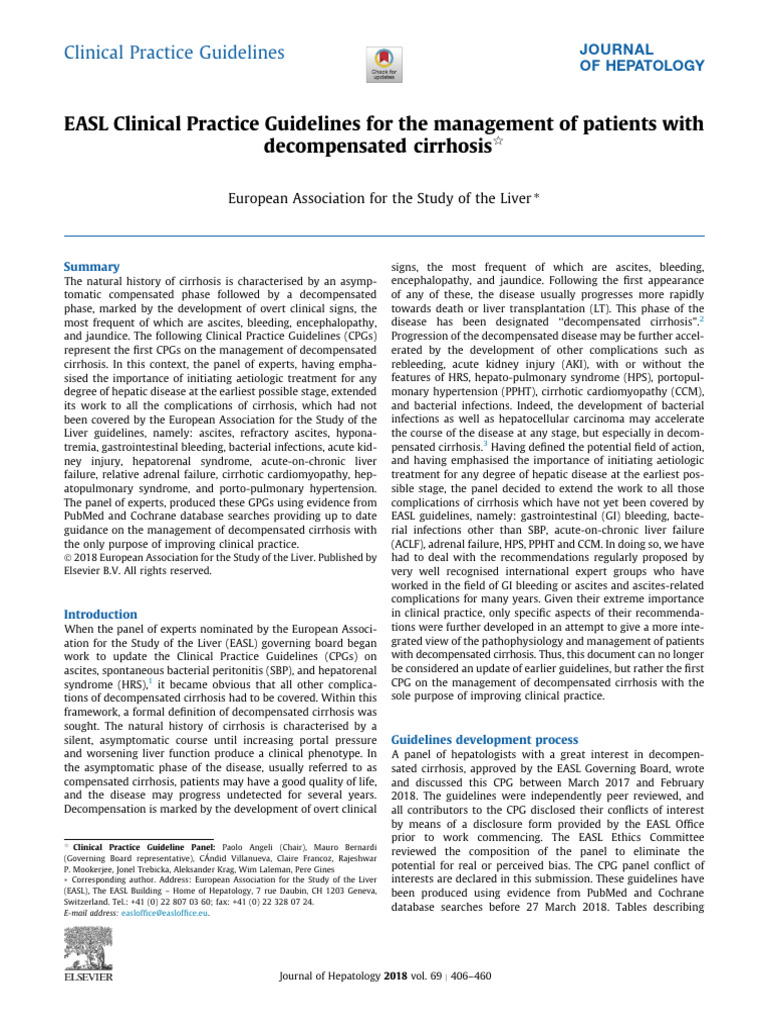 EASL Clinical Practice Guidelines For The Management of Patients With ...