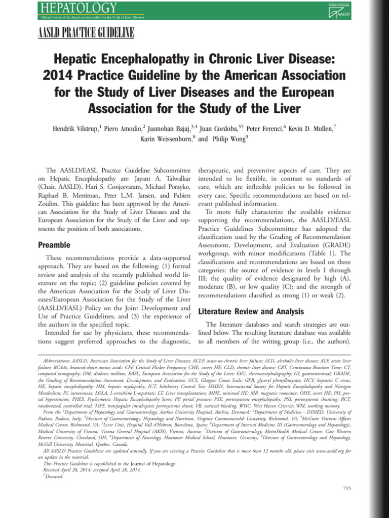 Hepatic Encephalopathy in Chronic Liver Disease 2014 | PDF