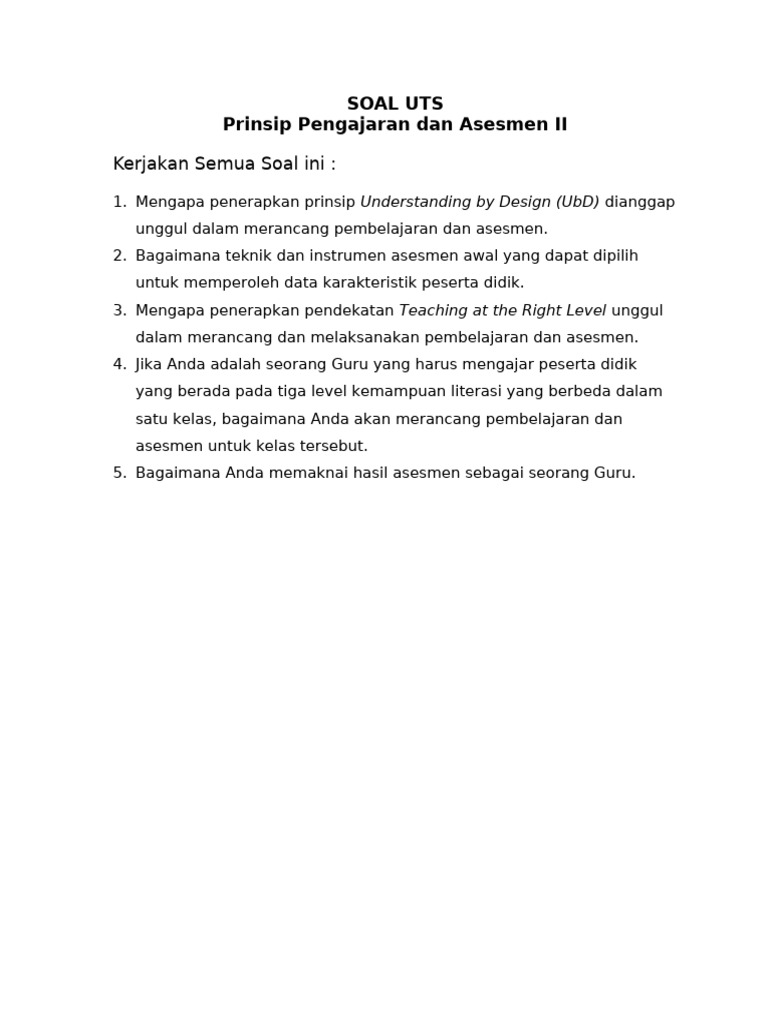 SOAL UTS Prinsip Pengajaran Dan Asesmen II | PDF