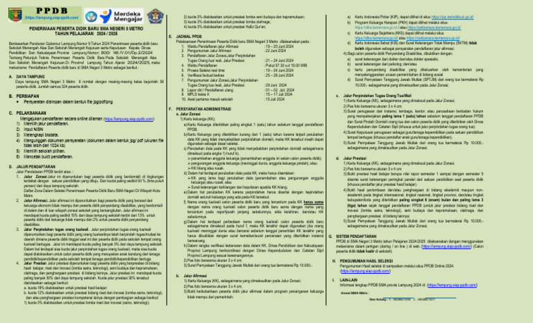 Info PPDB Sman 3 Metro TH 2024 | PDF