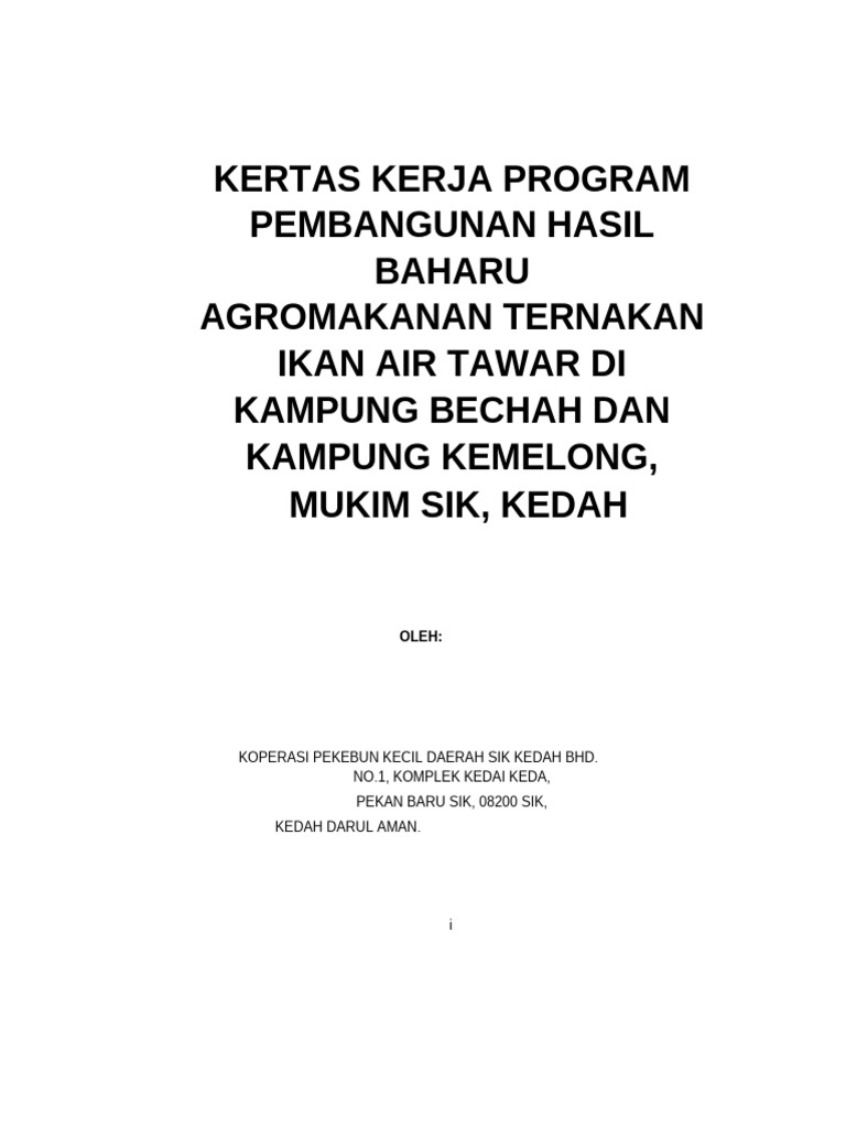 RANCANGAN PERNIAGAAN-Talapia Koperasi Sik Kedah | PDF