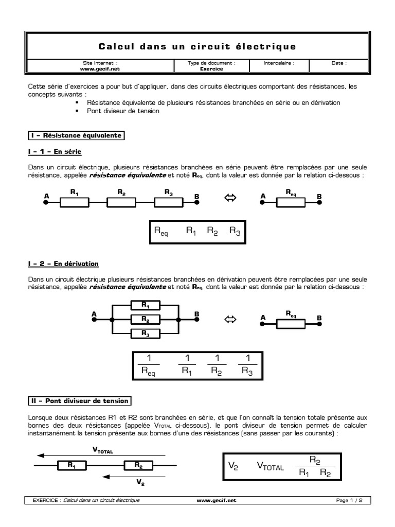 Calcul Dans Un Circuit Electrique | PDF