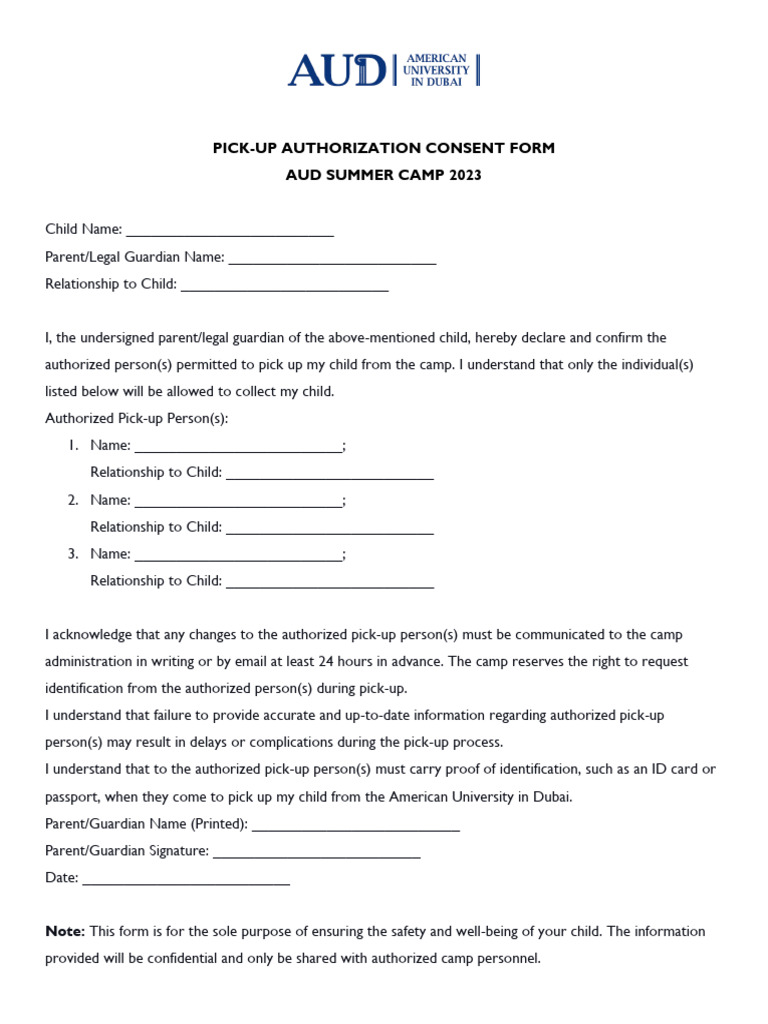 Pick Up Authorization Consent Form | PDF
