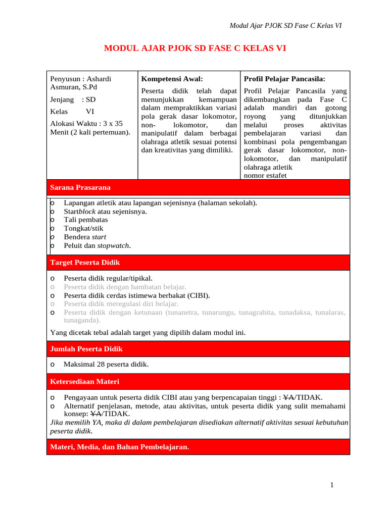 Modul Aja KLS 6 Lari Estafet | PDF