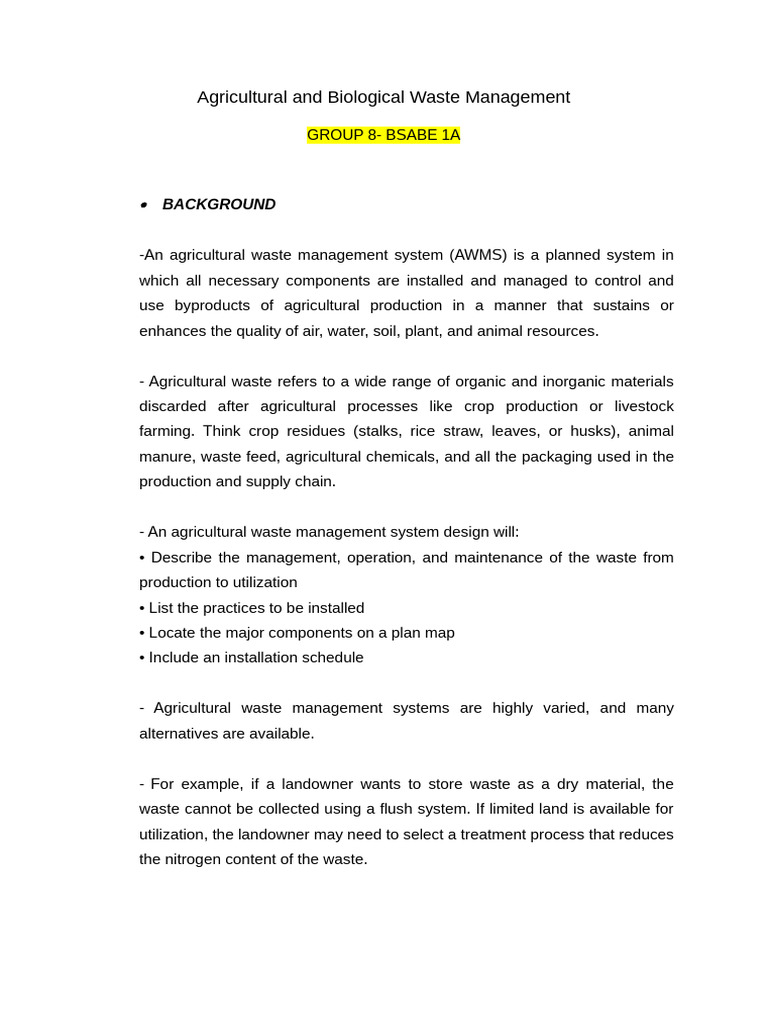 Agricultural and Biological Waste Management | PDF