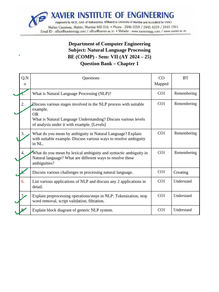 NLP QB | PDF | Part Of Speech | Foreign Language Studies