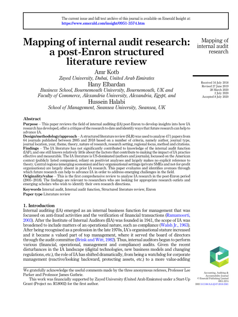 Mapping of Internal Audit Research, A Post-Enron Structured Literature ...