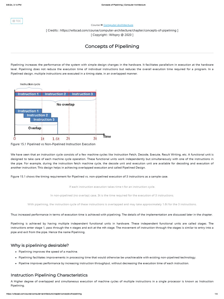Concepts of Pipelining - Computer Architecture | PDF