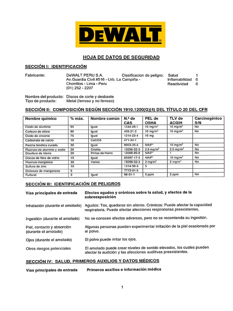 MSDS Disco Dewalt | PDF