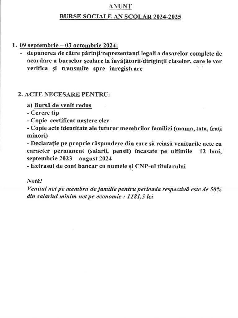 Anunt Burse 2024-2025 | PDF