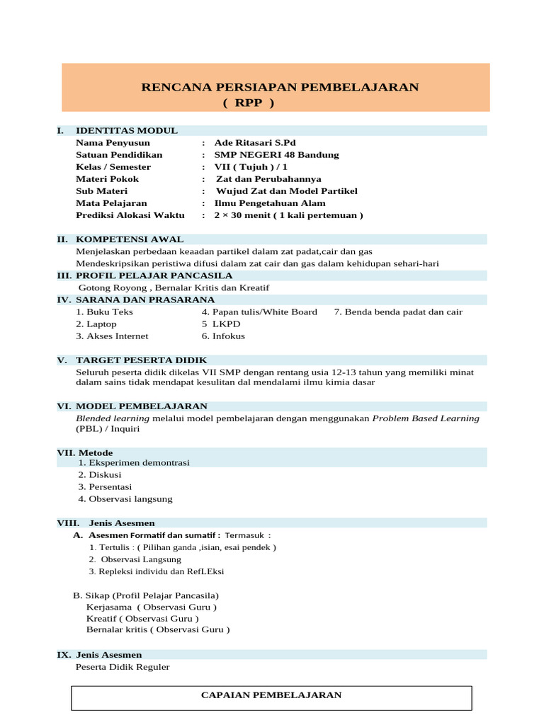 RPP IPA Kls VII Bab 2 Perubahan Wujud dan Zat (1) | PDF