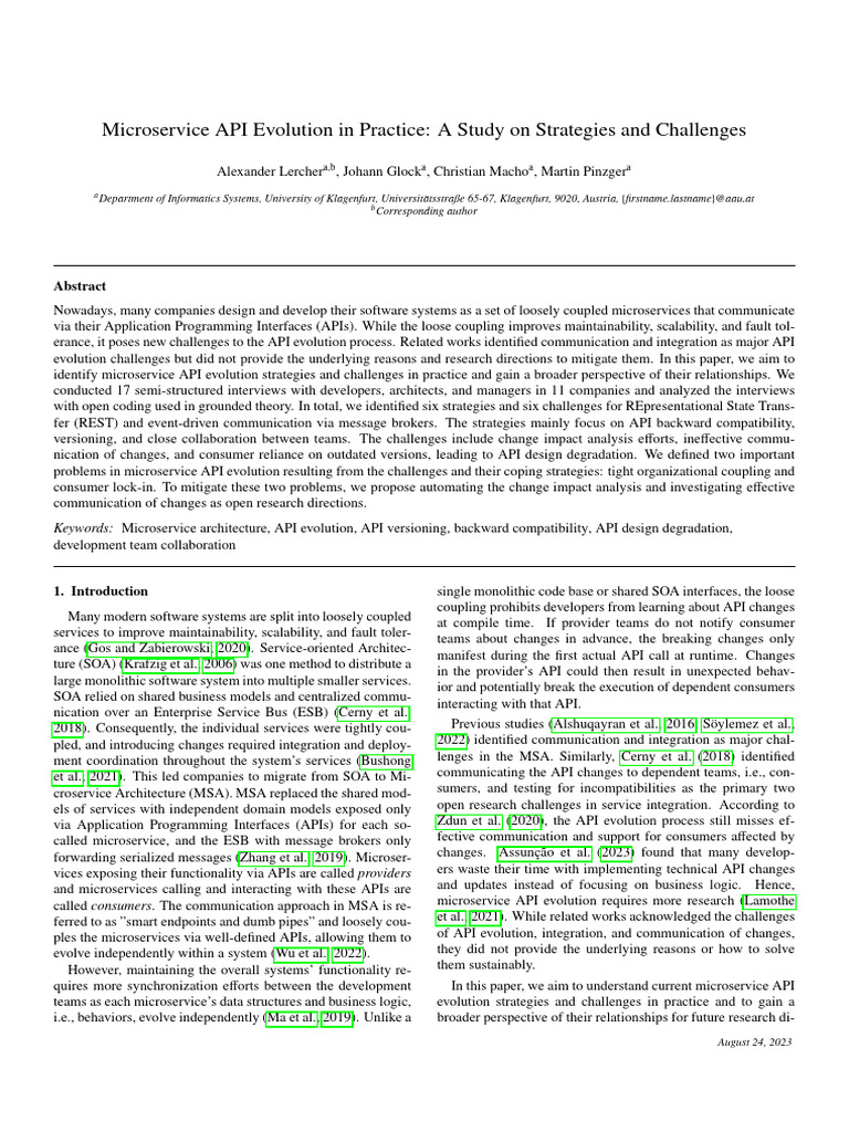 PR2. Microservice API Evolution in Practice A Study On Strategies and Challenges | PDF