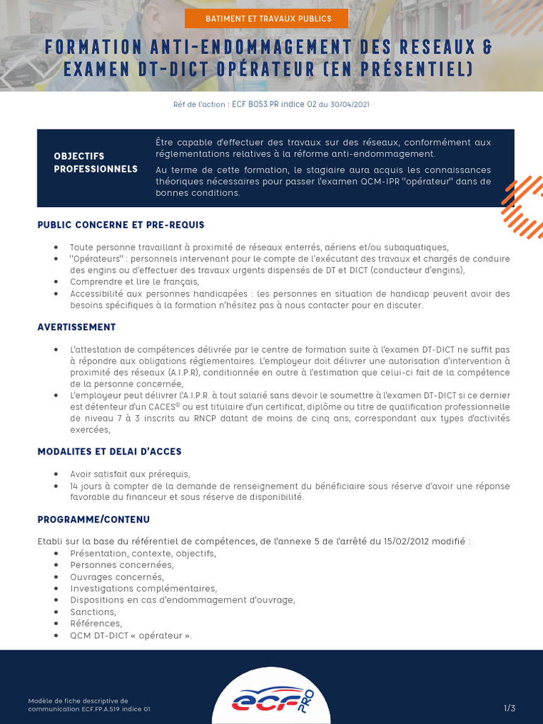 ECF B053.PR Indice 02 Fiche Descriptive Formation Anti-Endo Et Examen DT-DICT Opérateur - MA ...