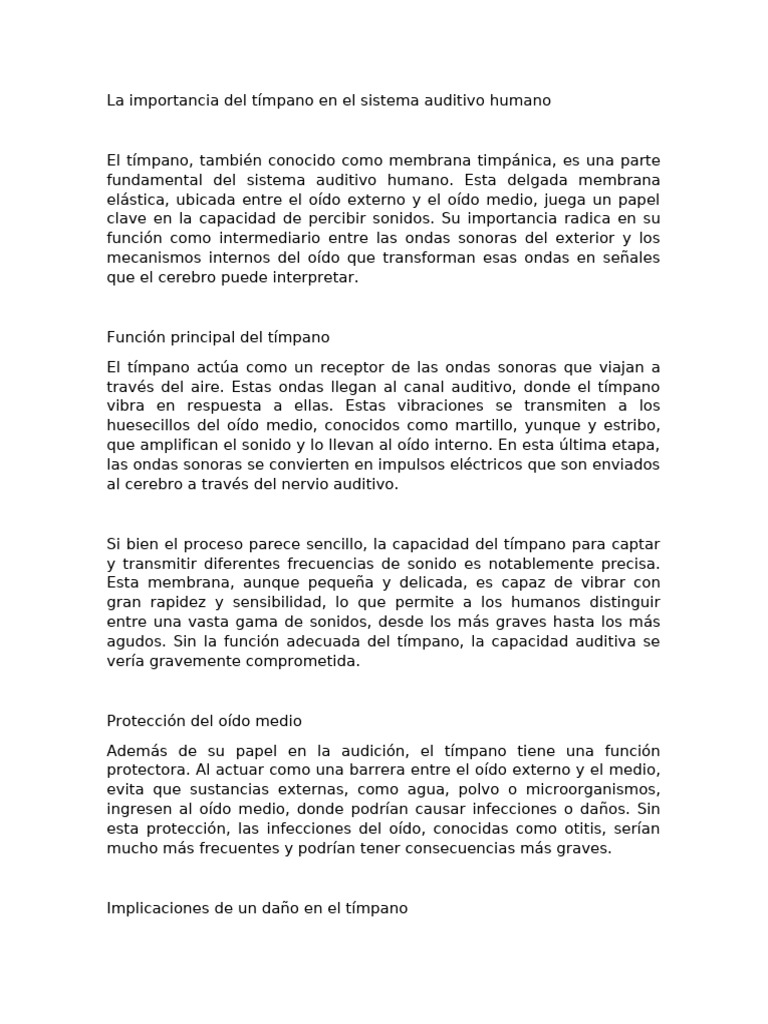 La Importancia Del Tímpano en El Sistema Auditivo Humano | PDF