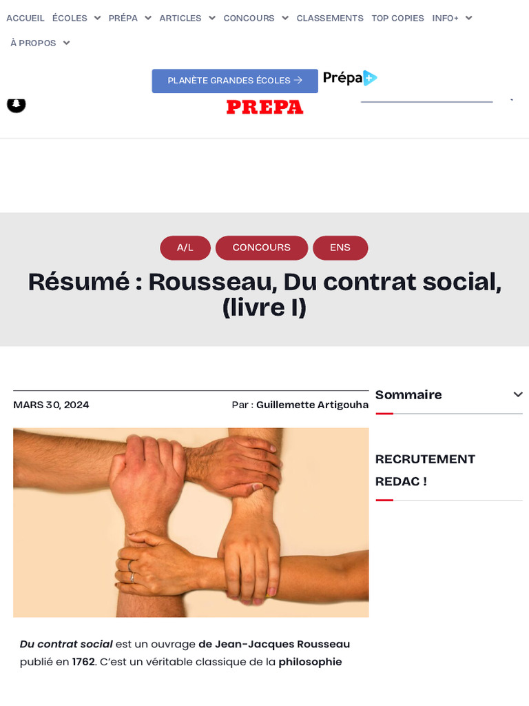Résumé Rousseau, Du Contrat Social, (Livre I) | PDF