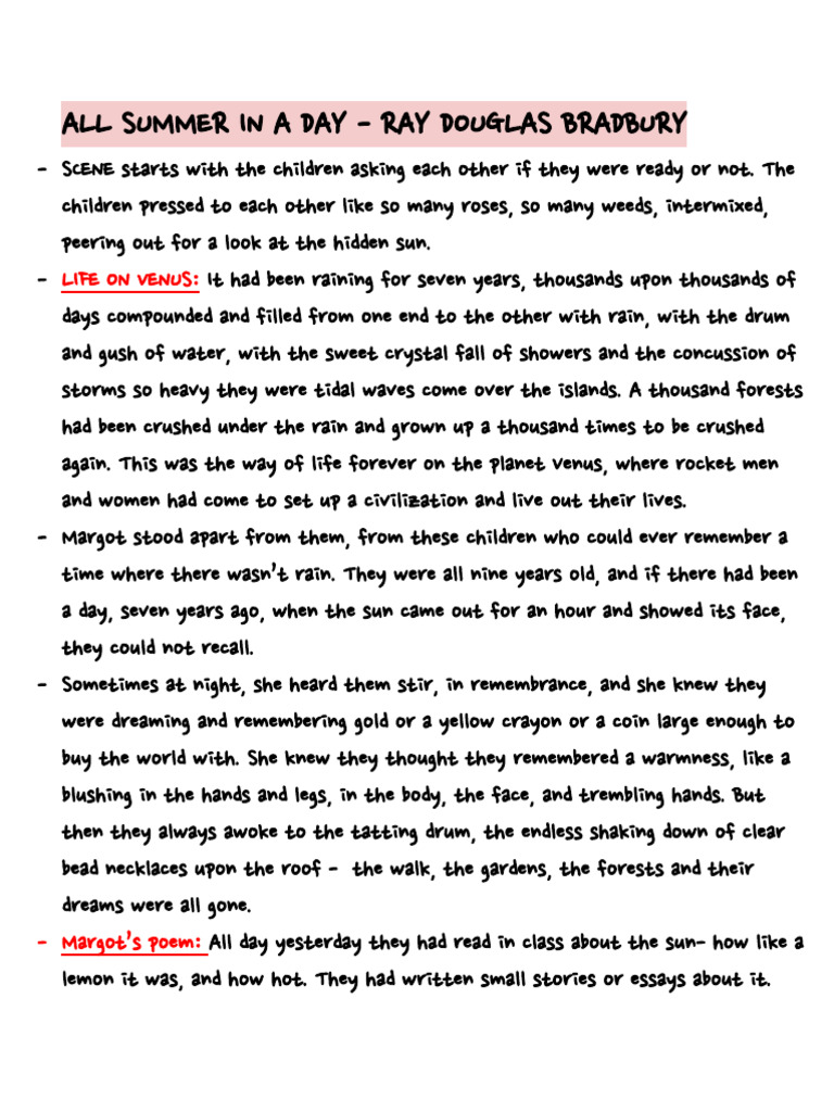 All Summer in A Day - Ray Douglas Bradbury | PDF
