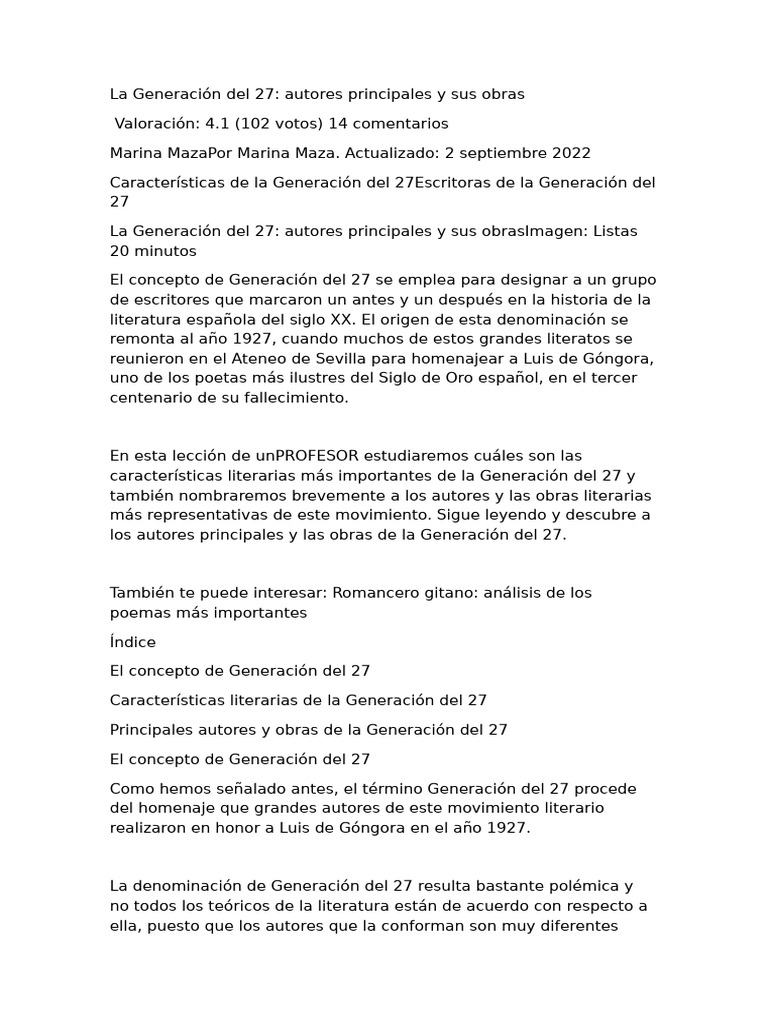 La Generación Del 27 | PDF