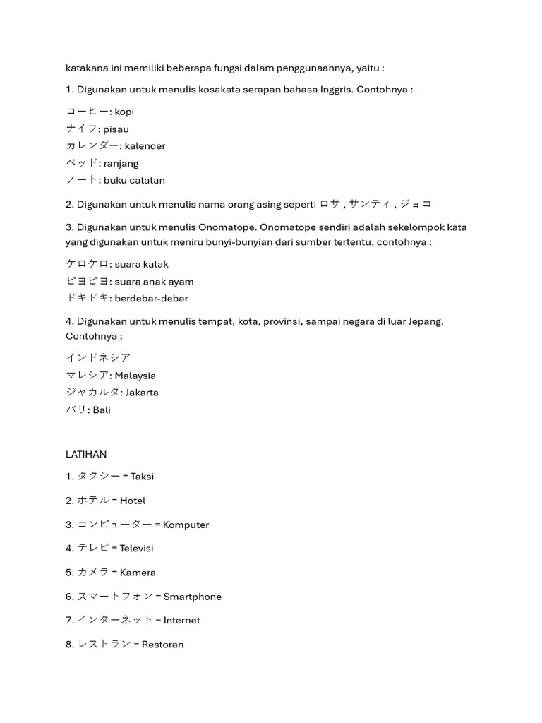 kosakata katakana 1 | PDF
