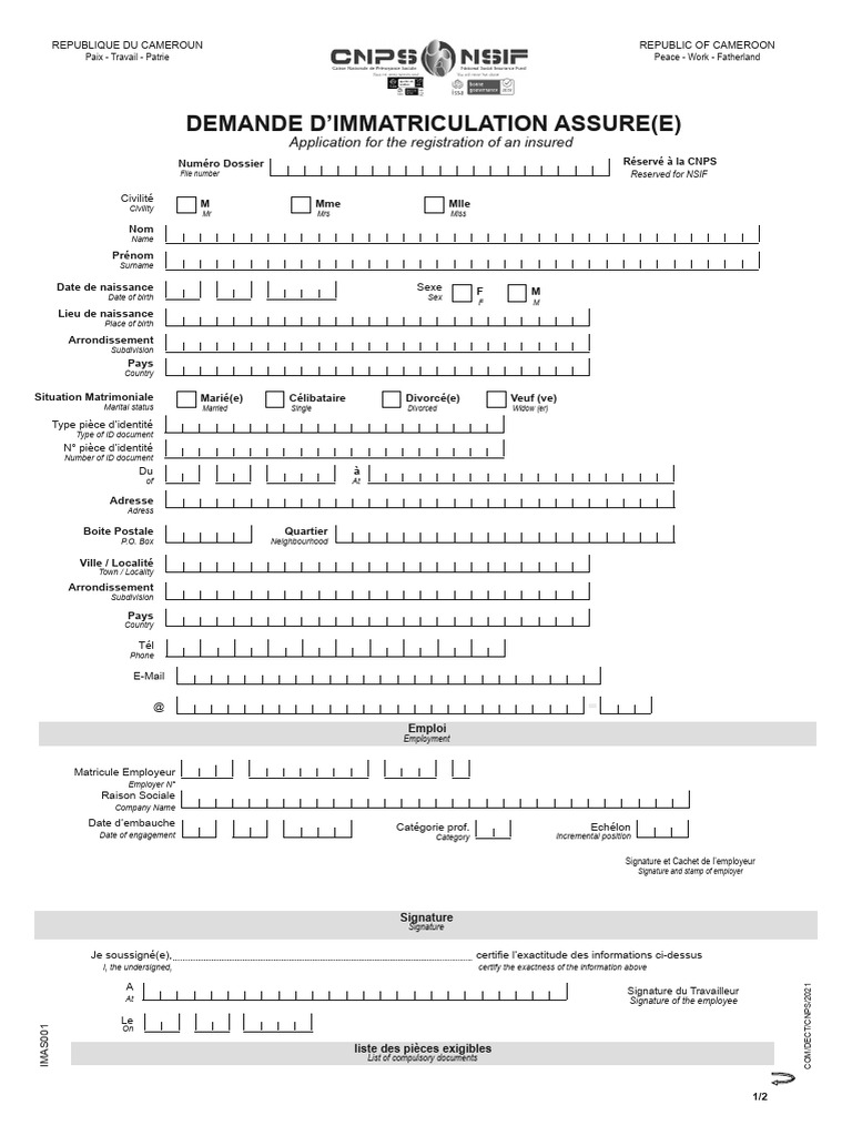 Demande d'Immatriculation Assuré | PDF