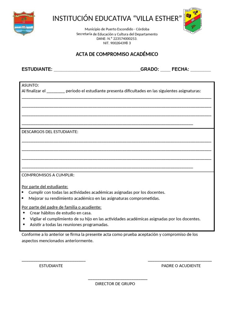 Acta de Compromiso Académico | PDF