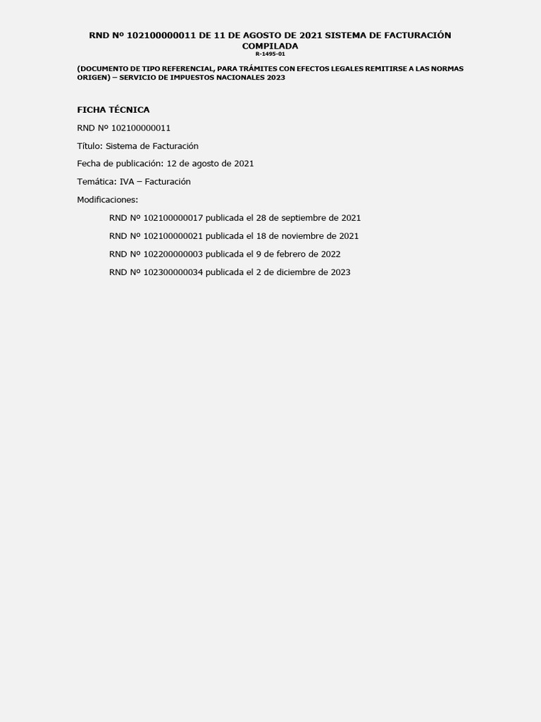 RND No 102100000011 SISTEMA DE FACTURACION MOD 02 12 2023 | PDF