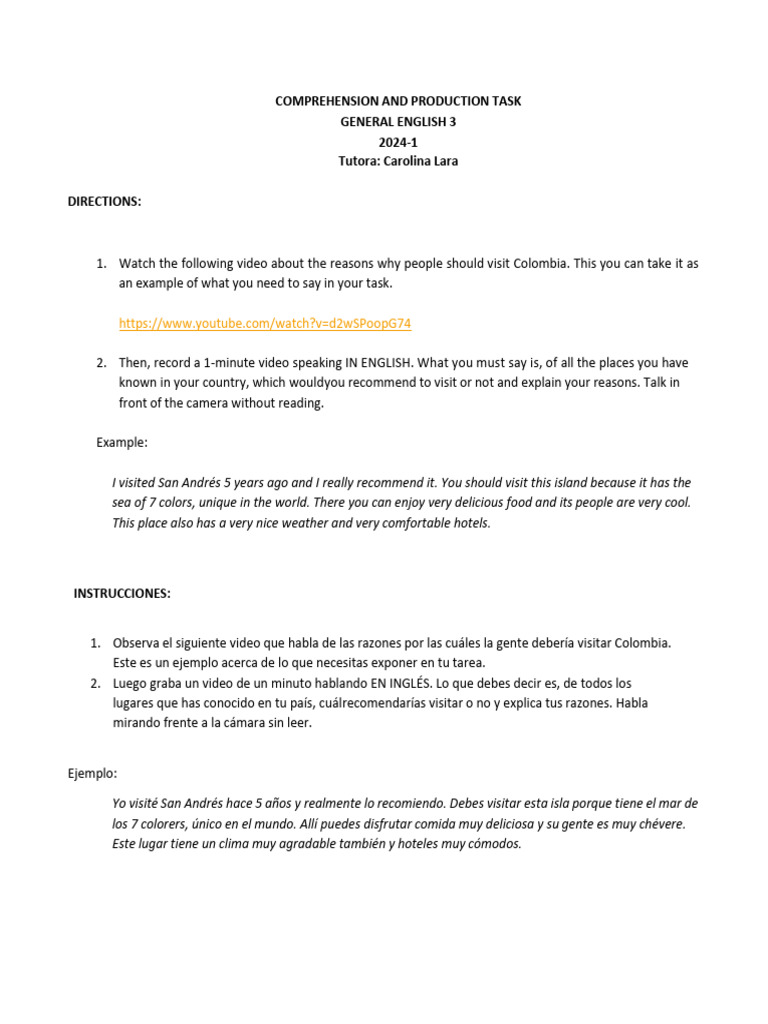 General English III_Comprehension Production Task | PDF