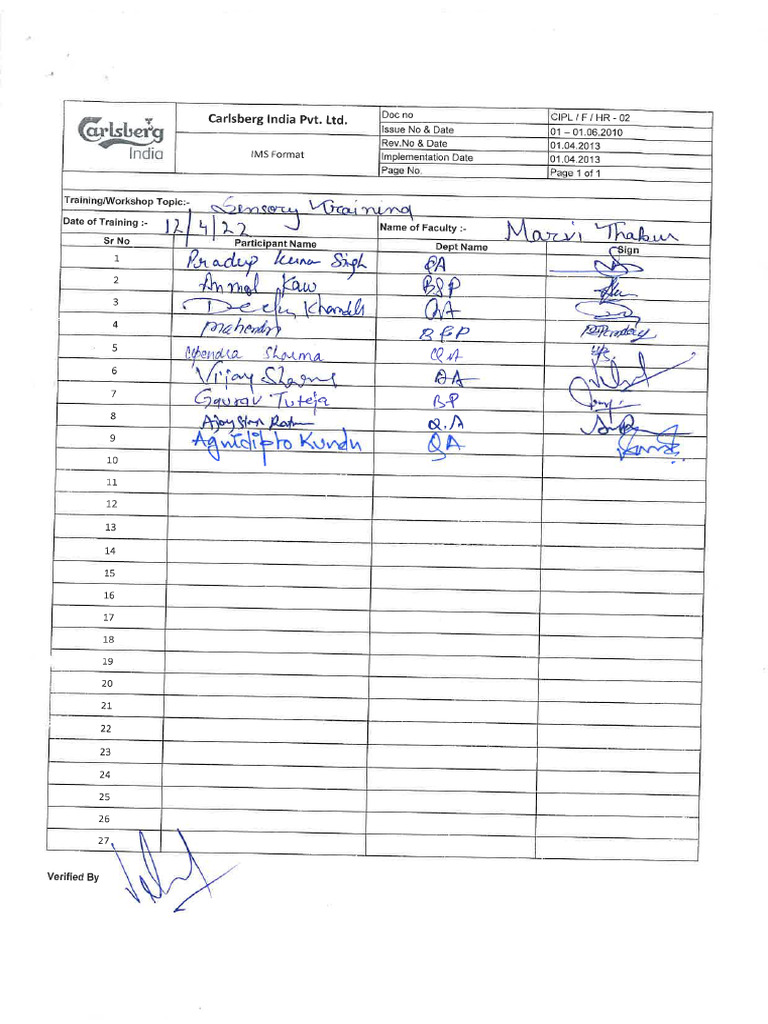 Training Attendace Sheet With Evalution | PDF