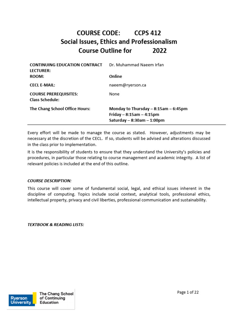 COURSE Outline CCPS 412 PDF | PDF | Email Spam | Fair Use