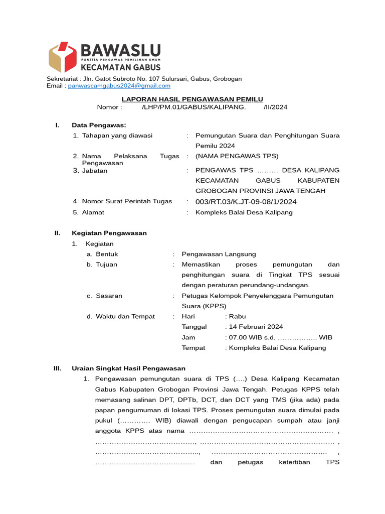 Form A Formulir Laporan Hasil Pengawasan Pemungutan Suara | PDF Form A Formulir Laporan Hasil Pengawasan Pemungutan Suara | PDF