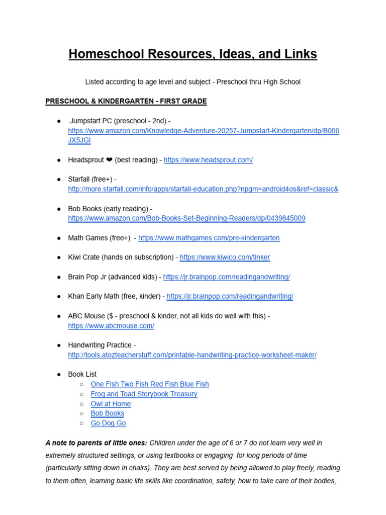 Homeschool Resource Links | PDF