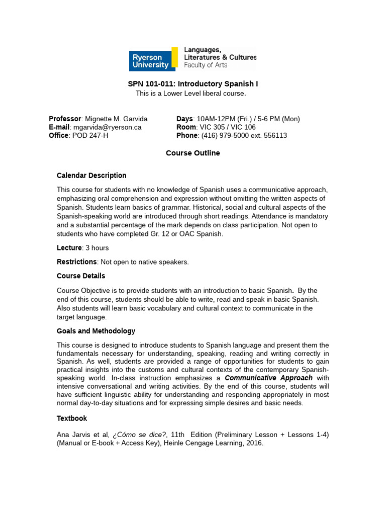 SPN 101: Introductory Spanish Course | PDF | Academic Dishonesty ...