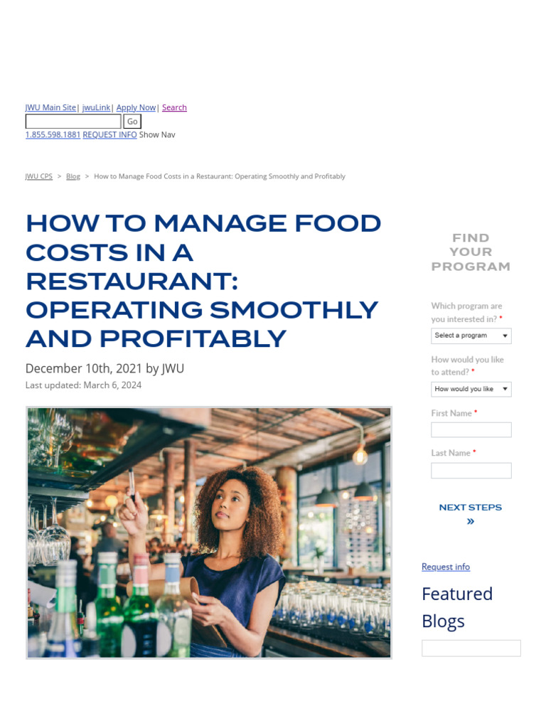 How To Manage Food Costs in A Restaurant - Operating Profitably | PDF