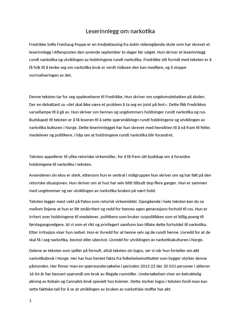 Retorisk Analyse Norsk Skriveøkt | PDF