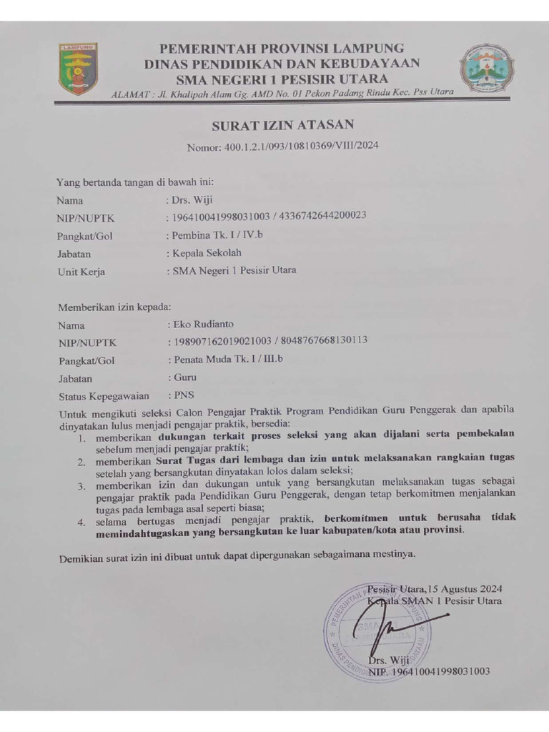 Surat Ijin Atasan | PDF