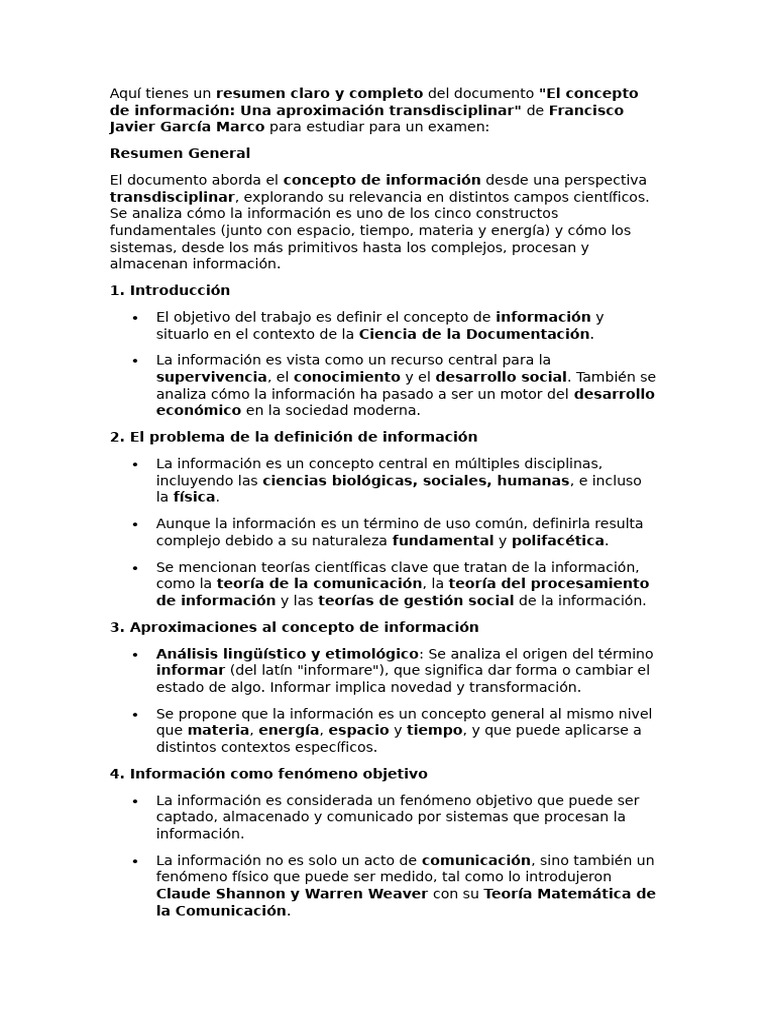 Resumen El concepto de informacion | PDF