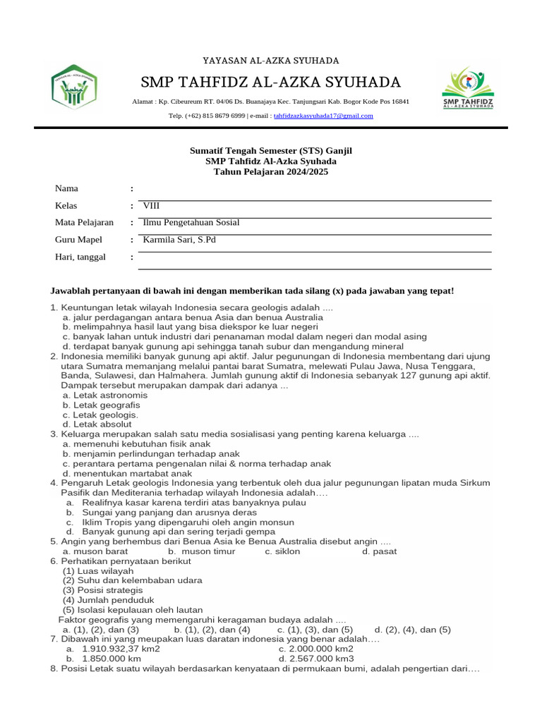 Soal STS Ips 8 | PDF