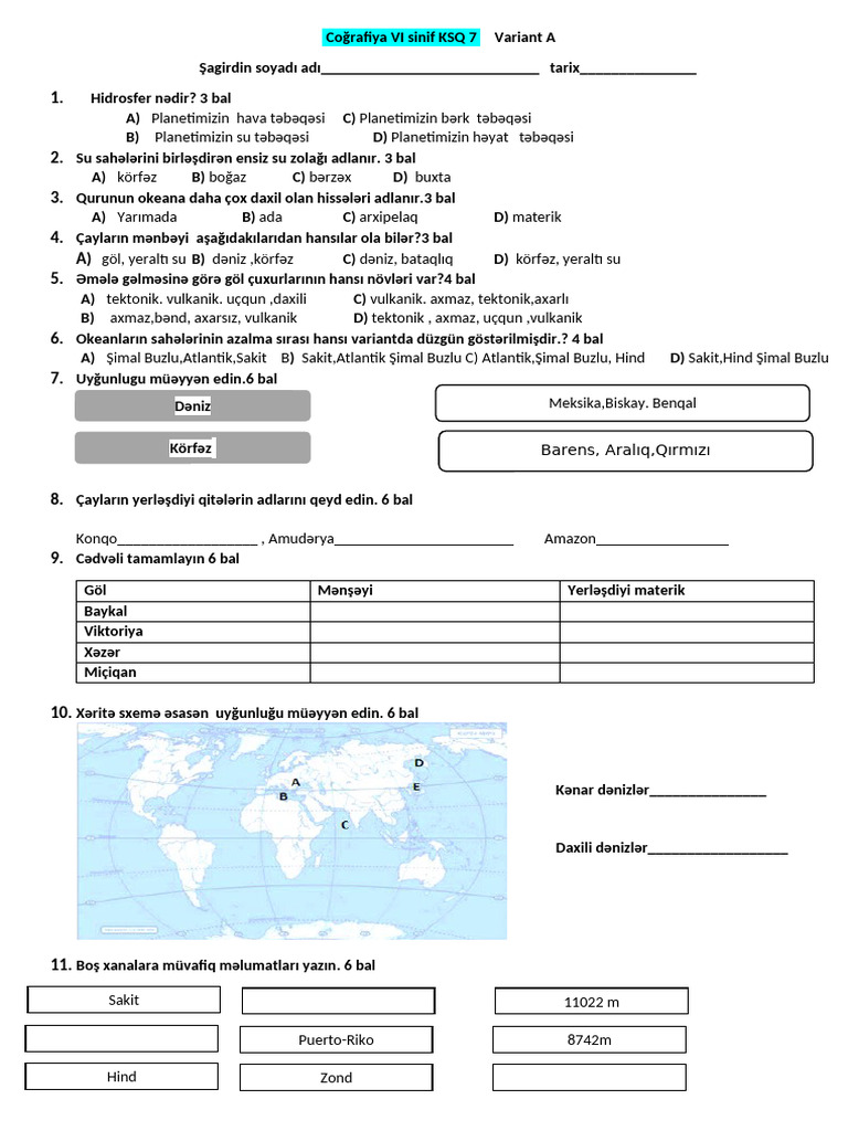 Coğrafiya VI Sinif KSQ 7 Variant AB Yeni | PDF